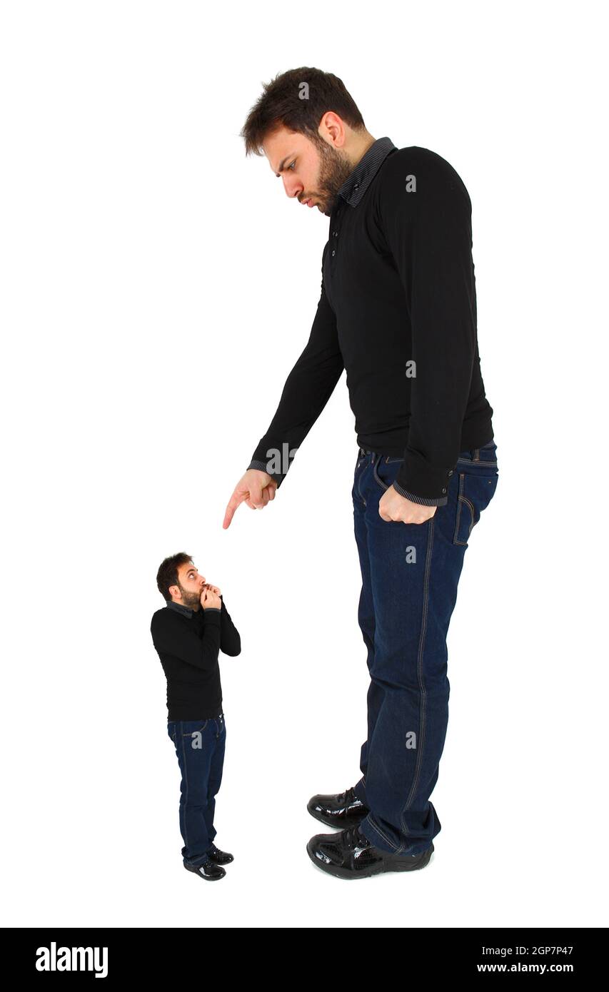 Two men accused against himself on white background Stock Photo - Alamy