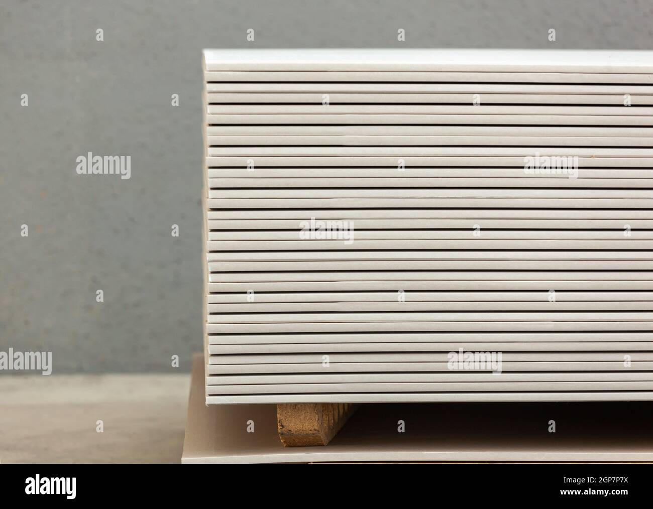 Stacking of white gypsum panels, drywall or plasterboard Stock Photo ...
