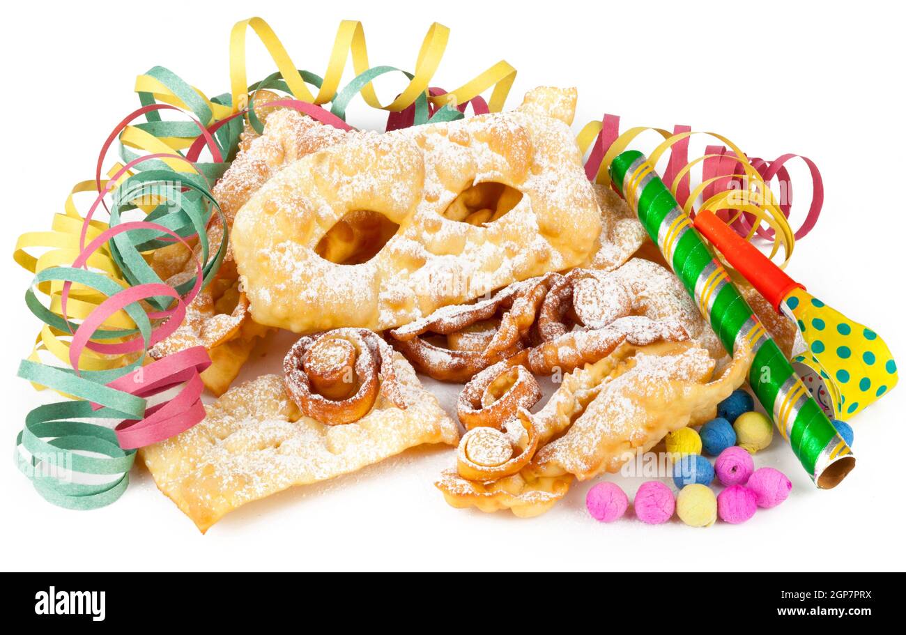 Typical Italian dessert for carnival, "chiacchiere" fries with toys and ...