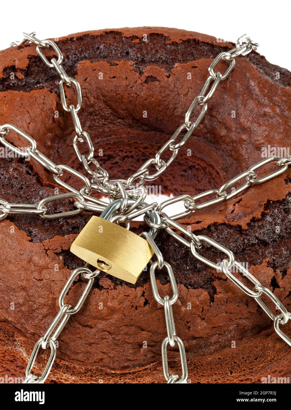 Cake chocolate with chains and padlock, diet concept Stock Photo - Alamy