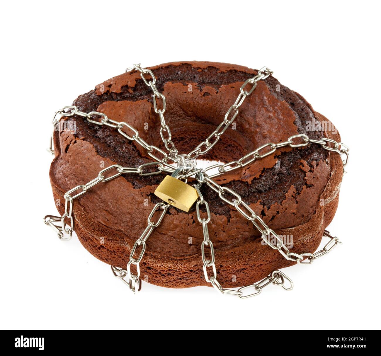 Cake chocolate with chains and padlock, diet concept Stock Photo - Alamy