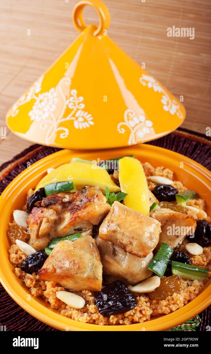 Tajine, Moroccan food, cous cous, chicken with lemon confit Stock Photo ...