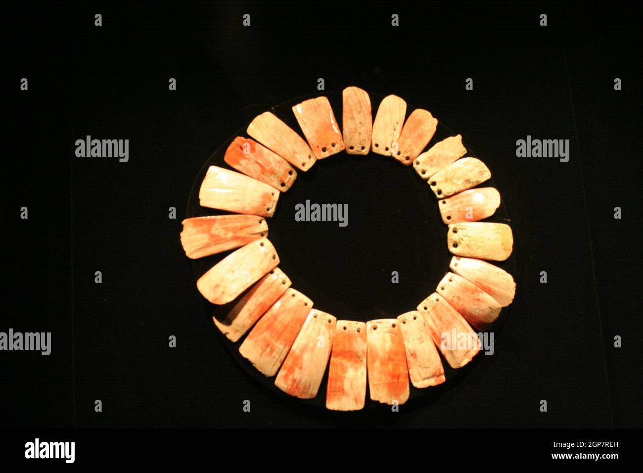 Shell necklace at the Museum of Pre-Columbian Art, Cusco, Peru Stock ...