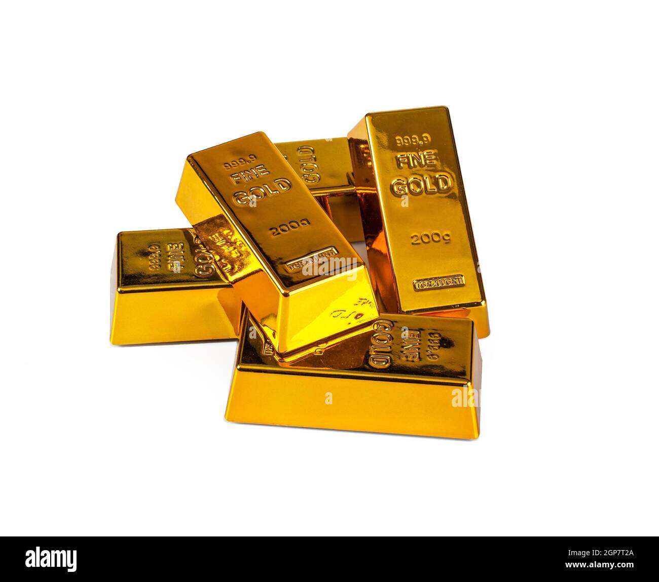 Five gold bars isolated on white background Stock Photo - Alamy