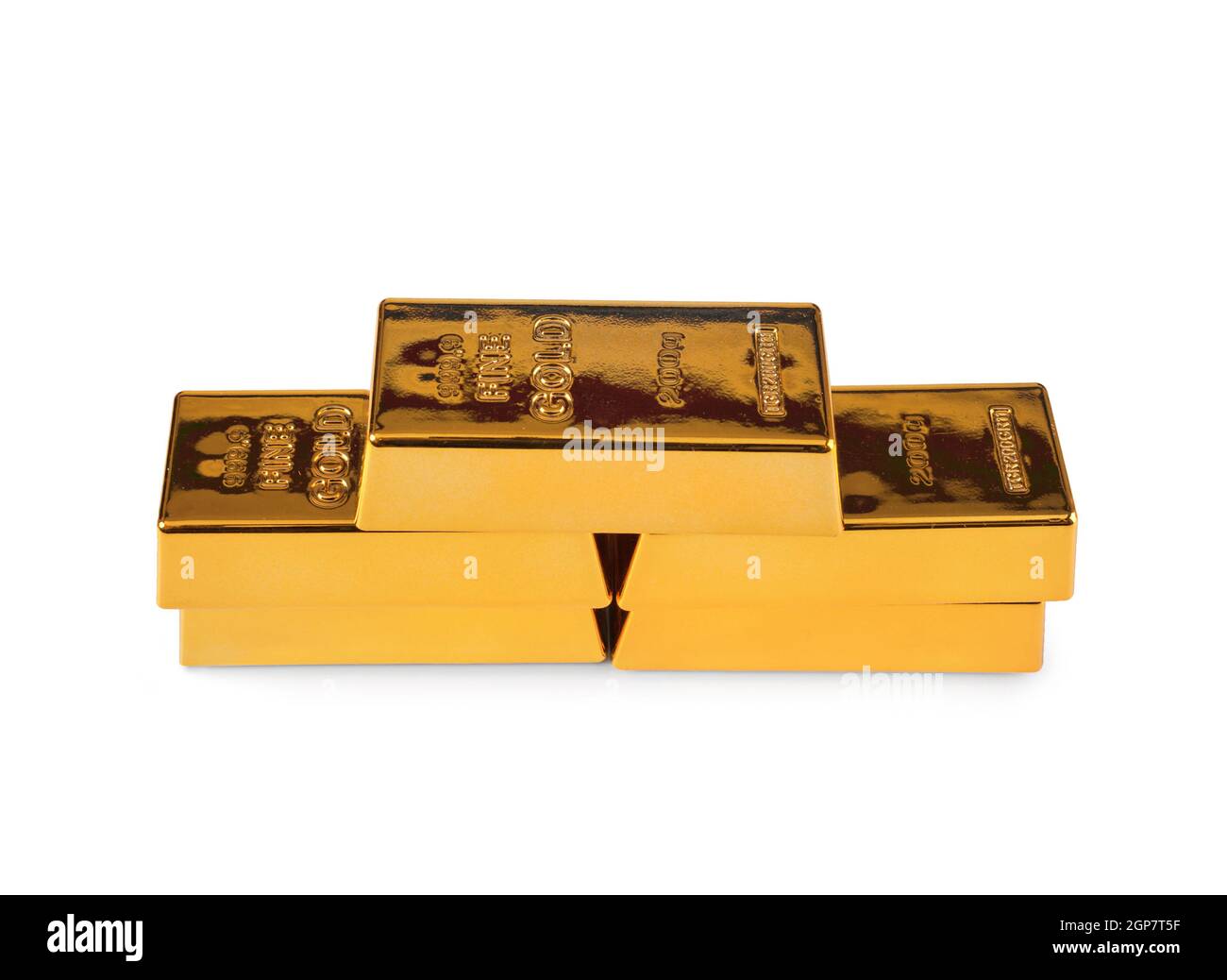 Five gold bars isolated on white background Stock Photo - Alamy