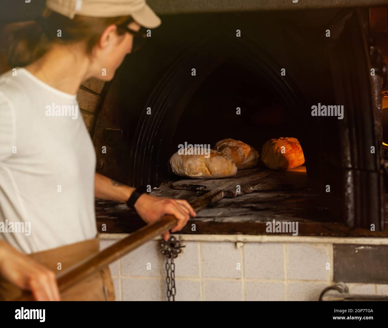 Daily production of bread baked with wood oven with traditional method ...