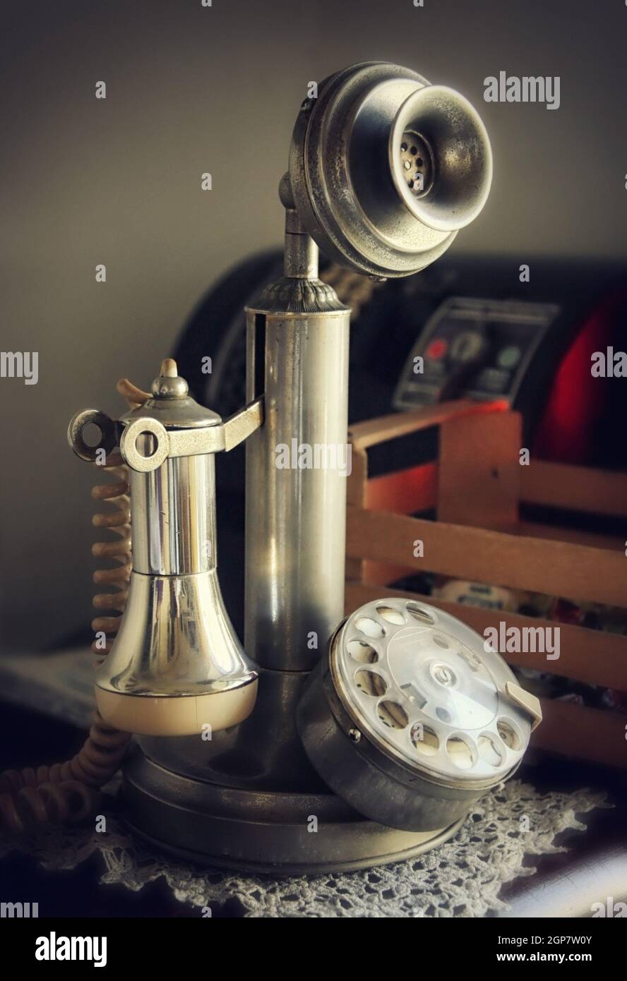 Vintage candlestick phone used in the early years of the twentieth ...