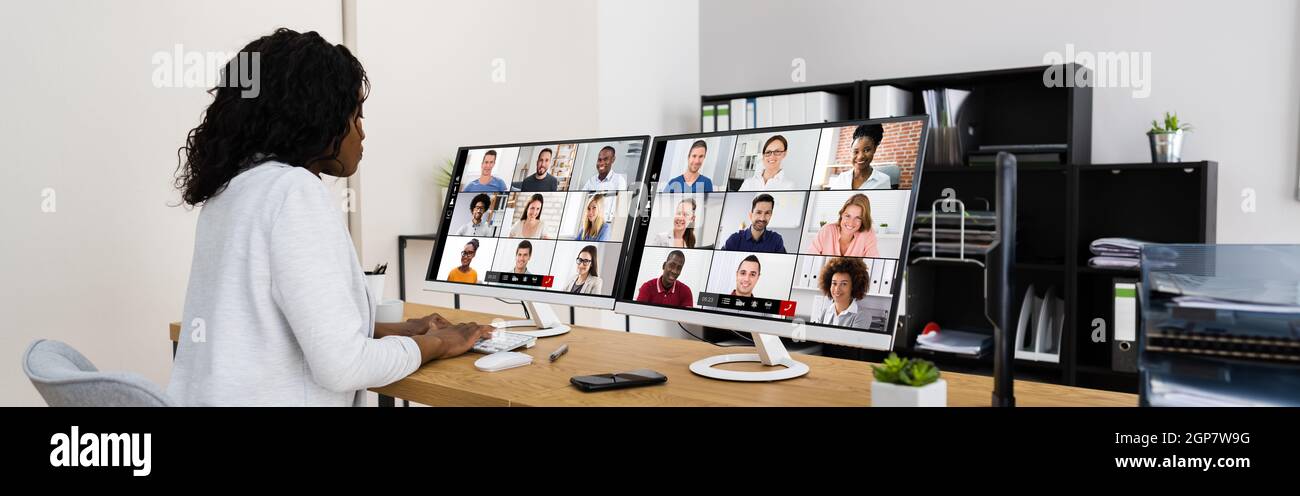 African American Woman Video Conference Meeting On Computer Stock Photo ...