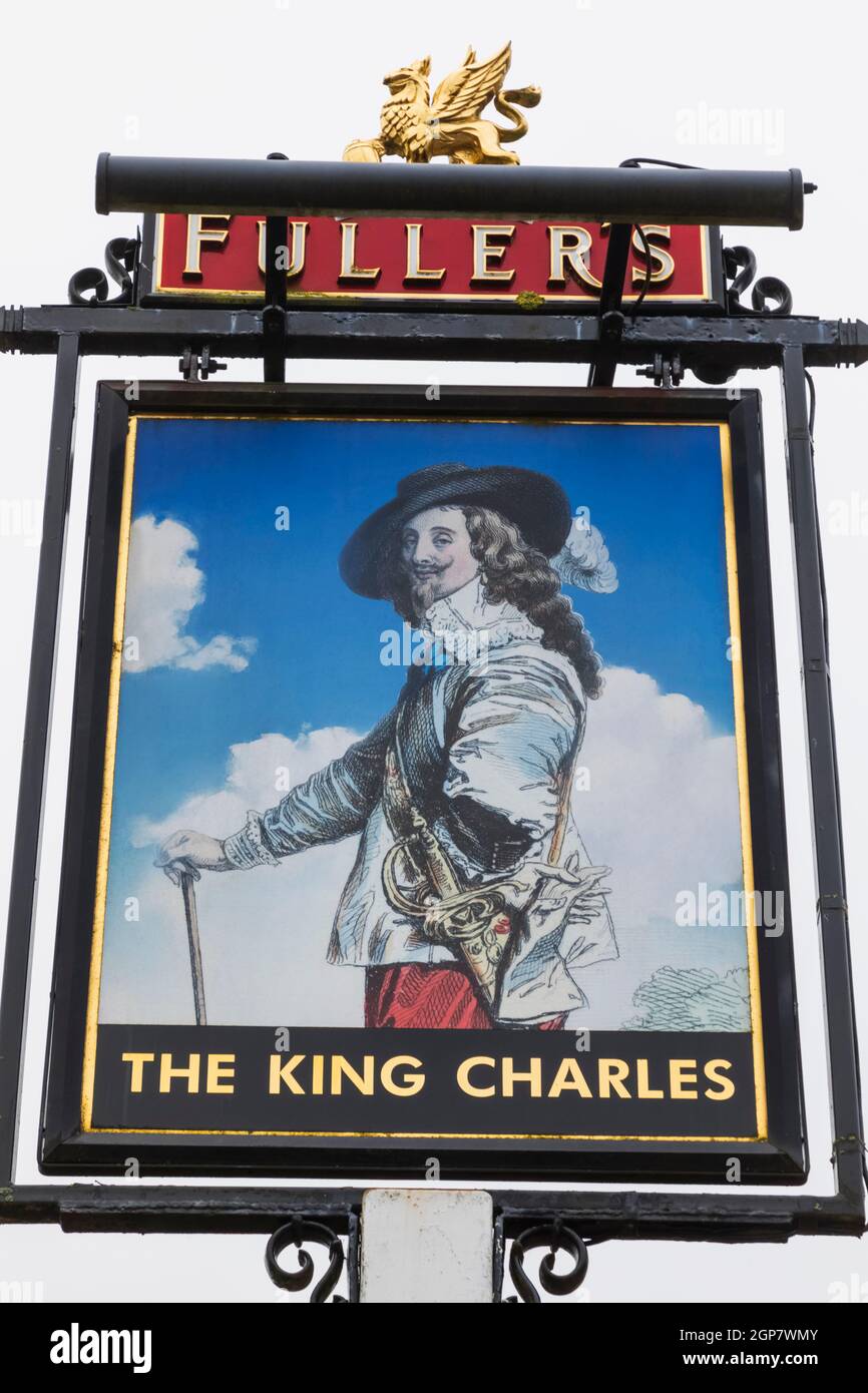England, Hampshire, Winchester, Kings Worthy, The King Charles Pub Sign ...