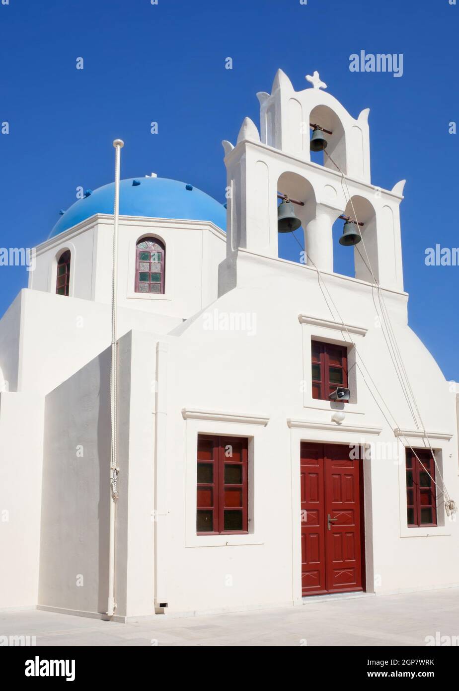 Church with blue cupola, Oia Town, Santorin, Greek Islands, Greece ...