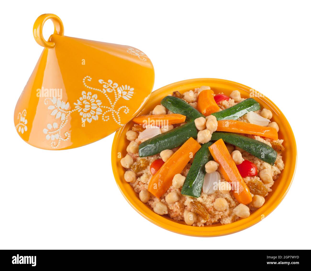 Vegetable Taijine with vegetables and chickpeas on white background ...