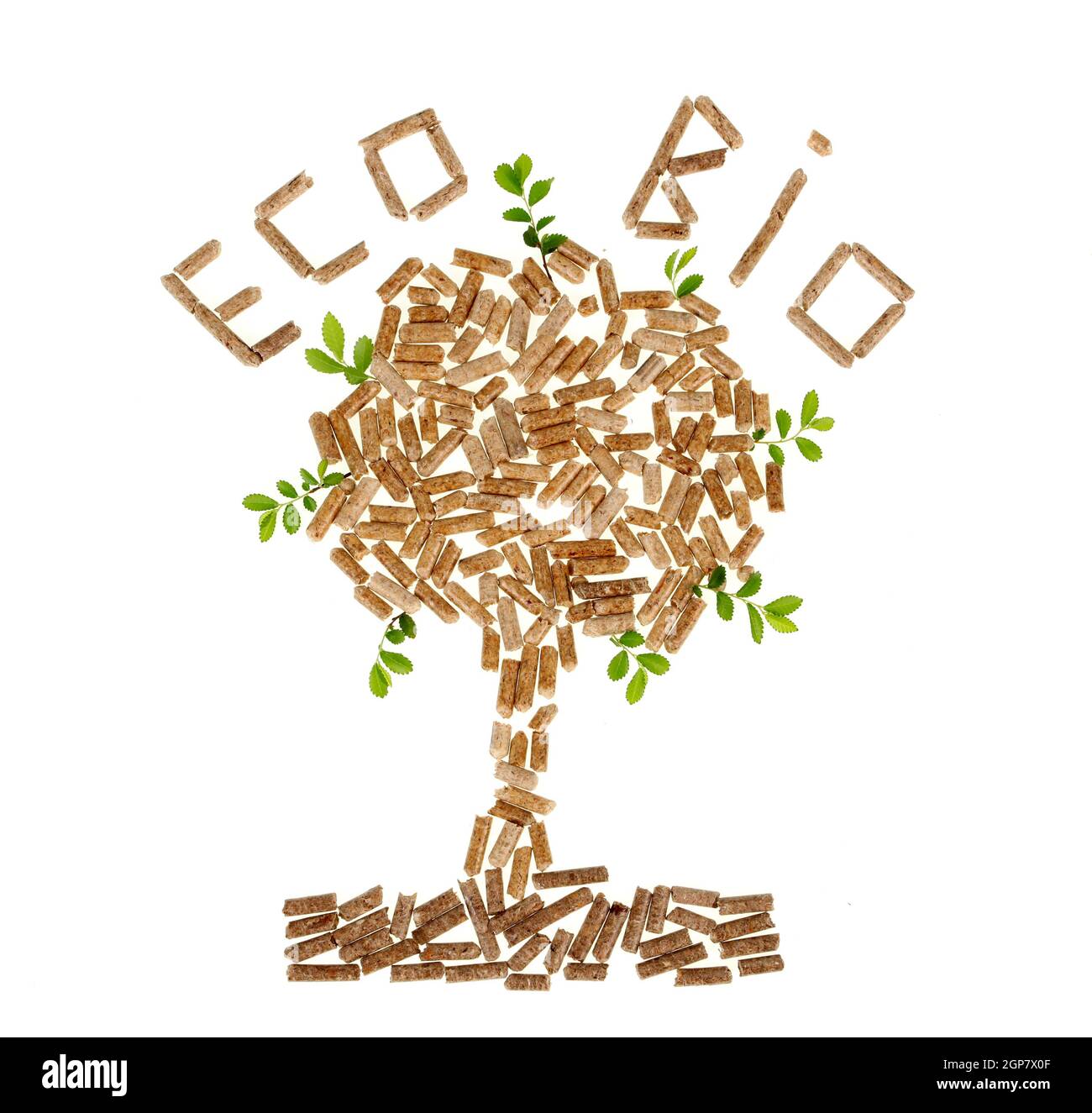 Tree of wood pellet on white background with leaves Stock Photo - Alamy