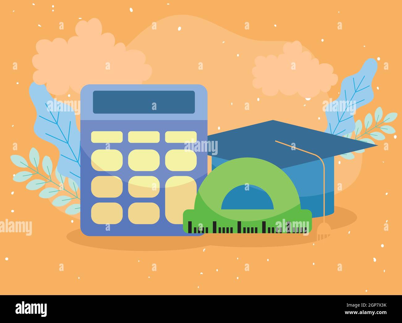 calculator ruler and graduation cap of education theme Stock Vector ...