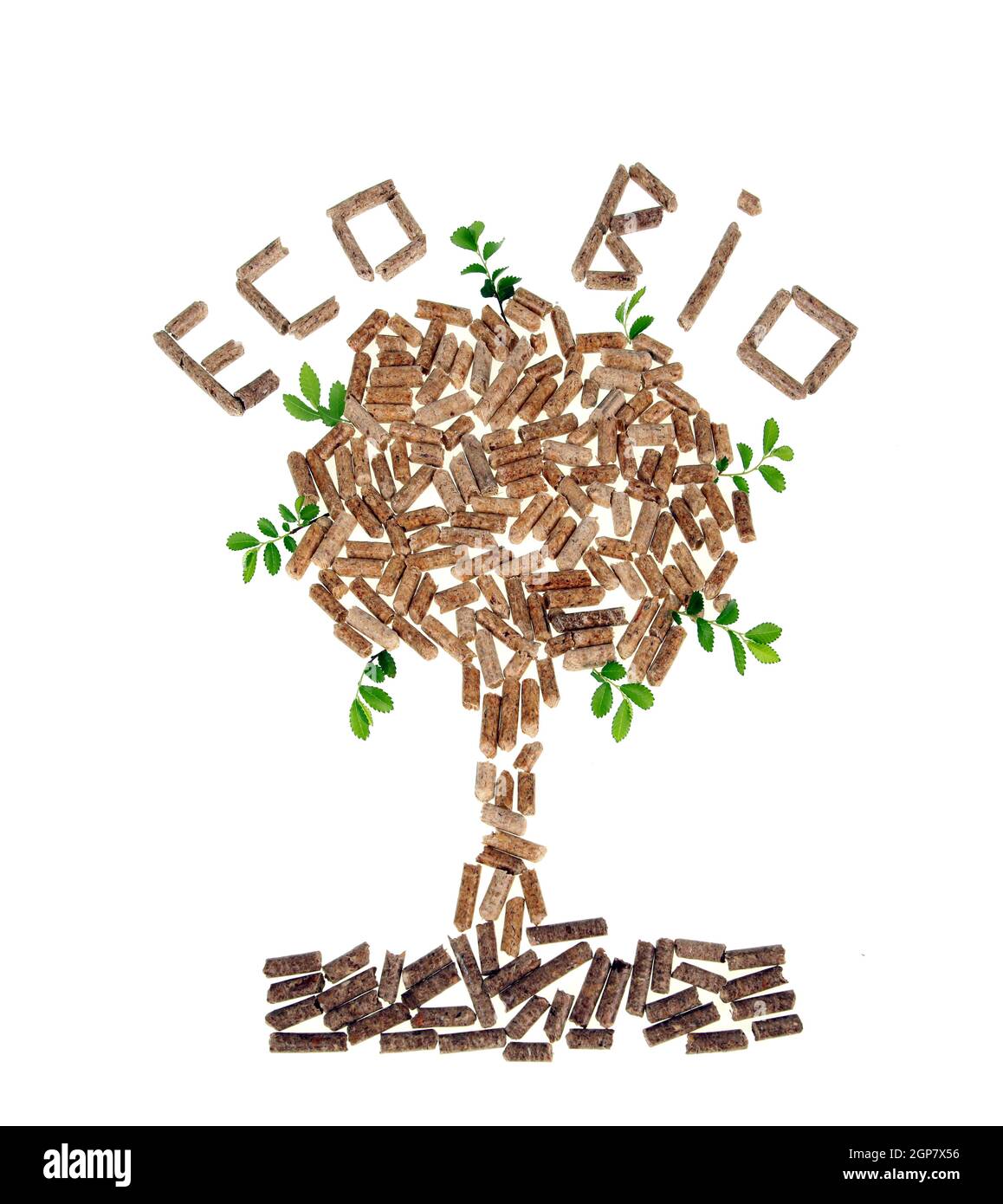 Tree of wood pellet on white background with leaves Stock Photo - Alamy