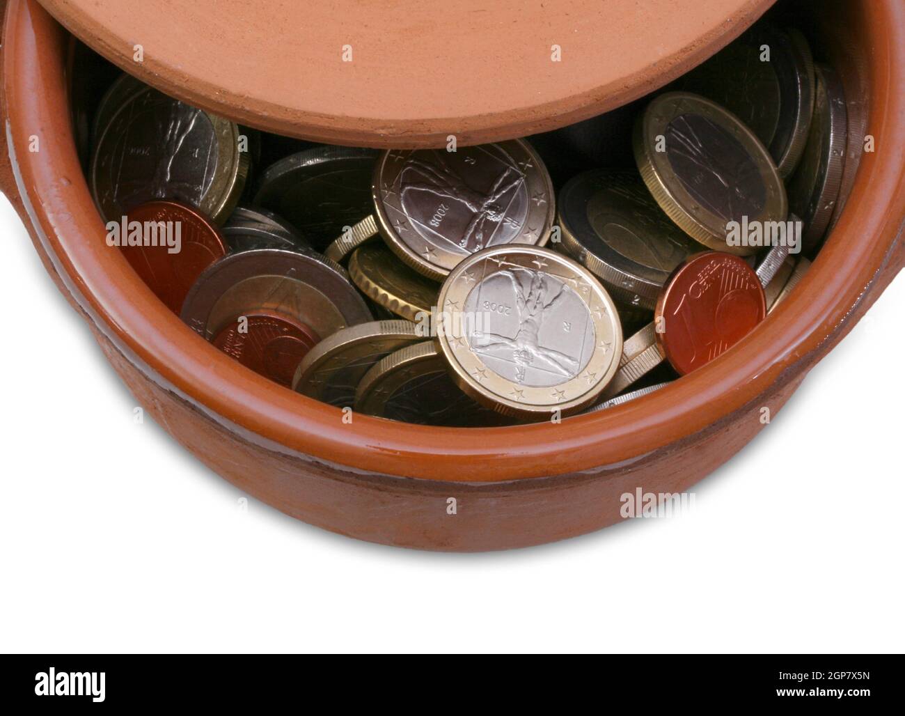 Small ceramic pot full of Euro coins Stock Photo - Alamy