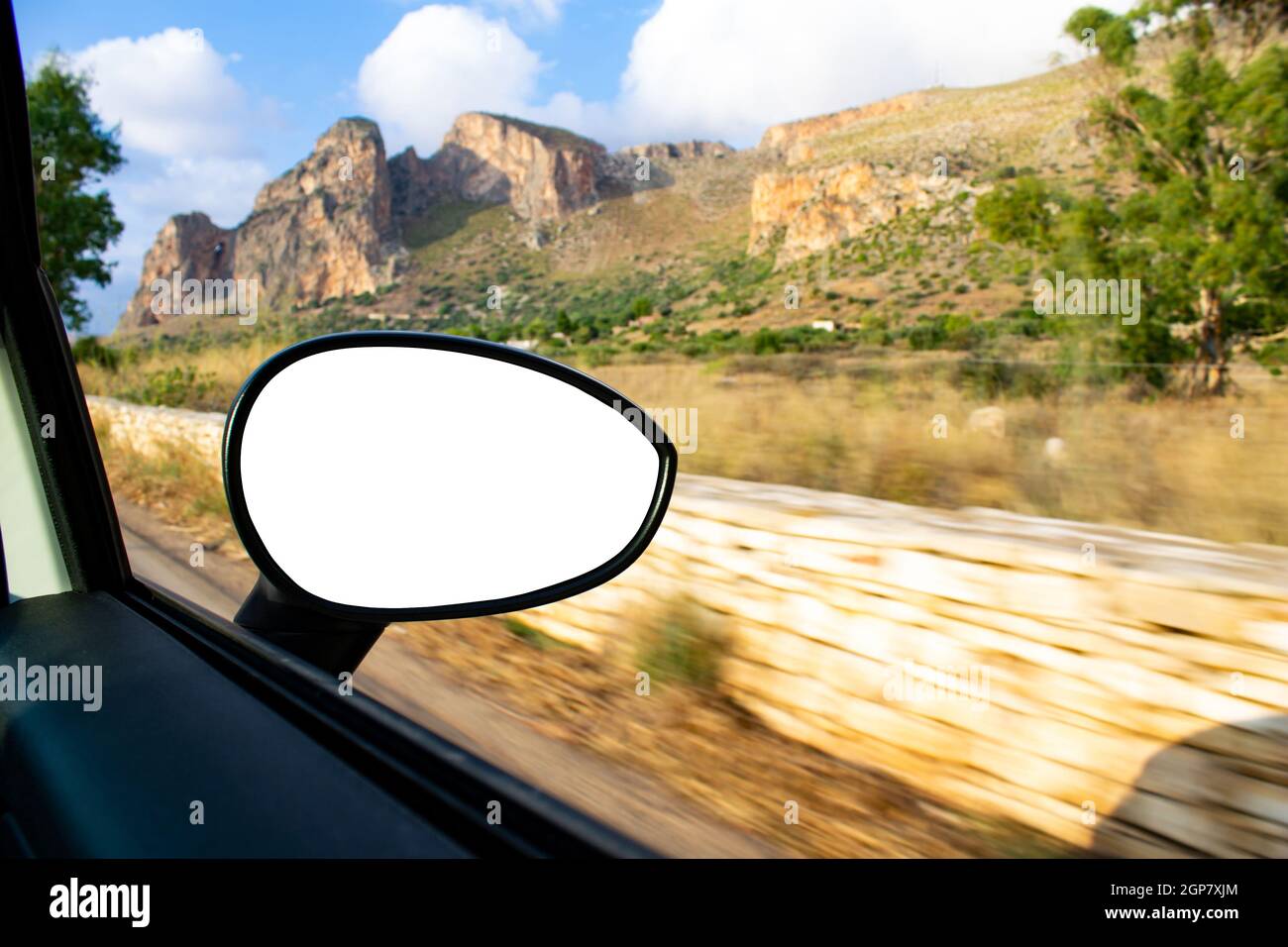Blank empty screen Rearview car Mirror. Blank rear view mirror with a ...