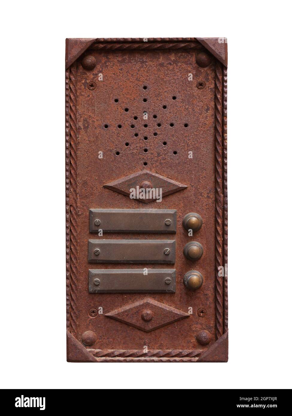 Iron intercom and medieval style. Isolated on white background with ...