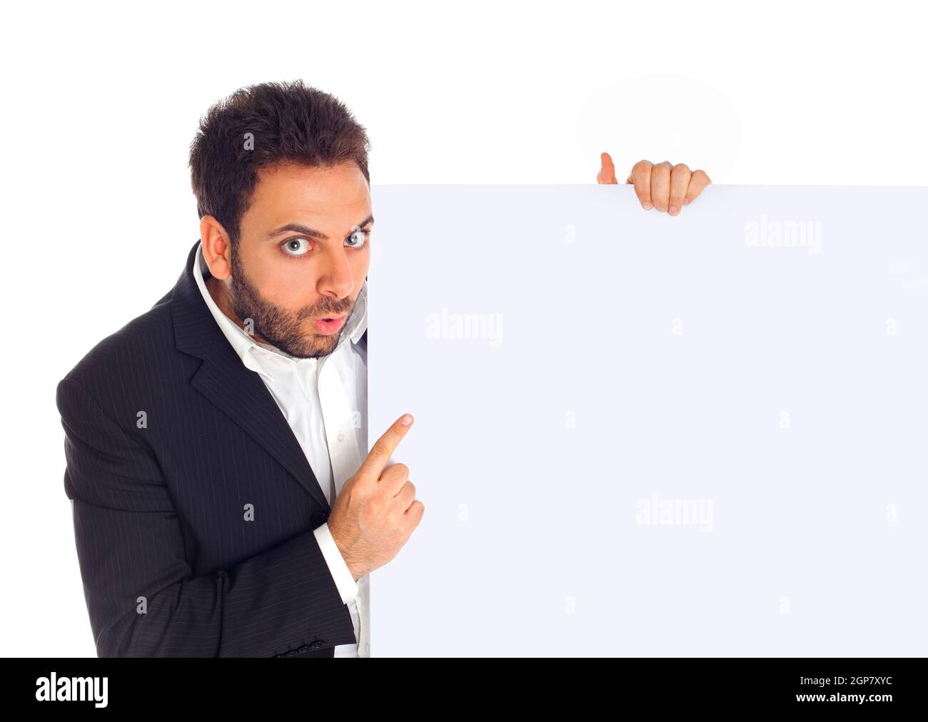 Businessman shows a billboard Stock Photo - Alamy