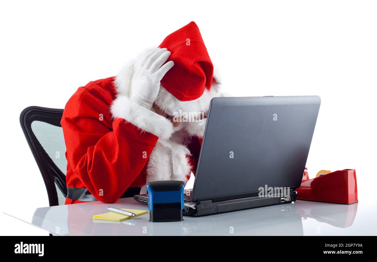 Young Santa Claus with notebook on white background Stock Photo - Alamy