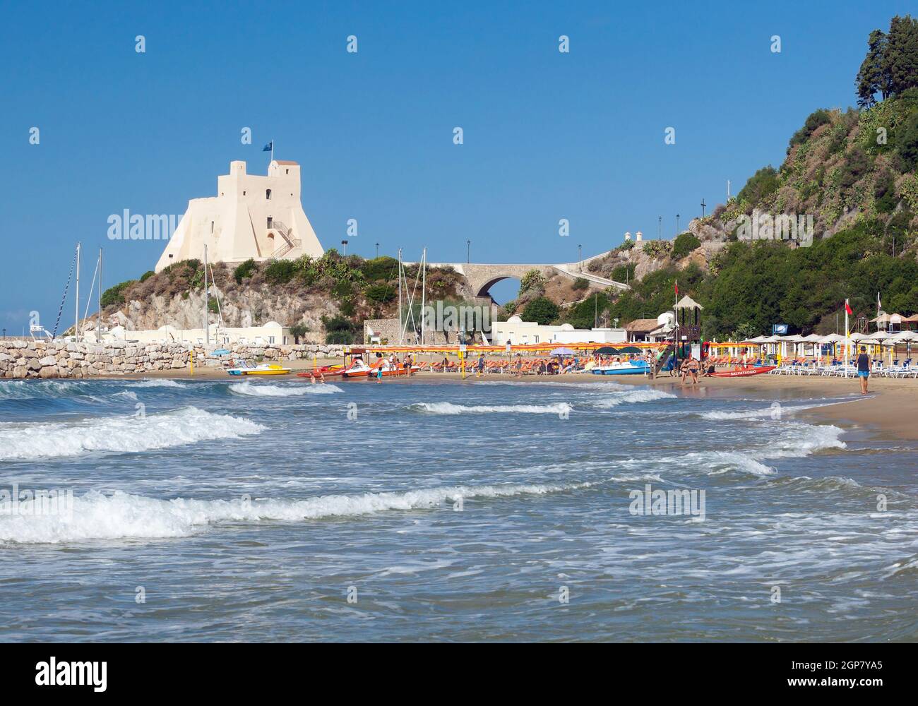 Beach with Truglia Tower in Sperlonga, Italy Stock Photo - Alamy