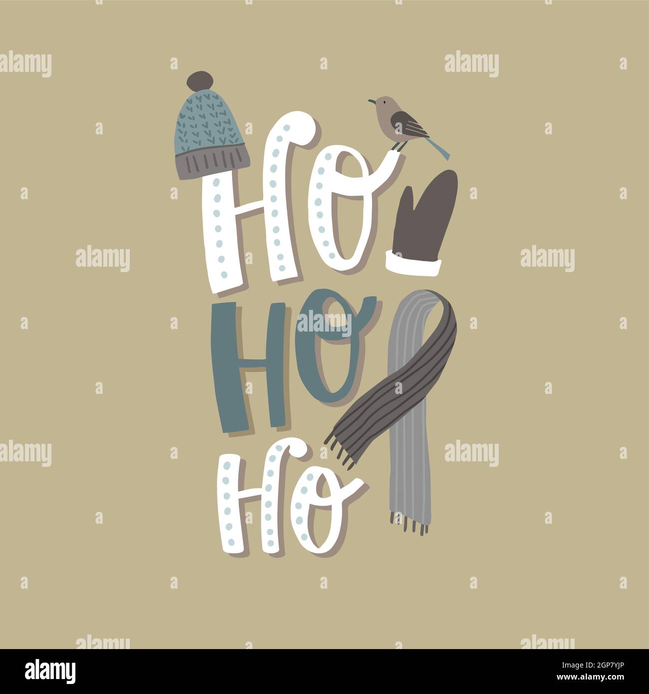 Christmas, New Year greeting card, invitation. Handwritten Ho ho ho ...