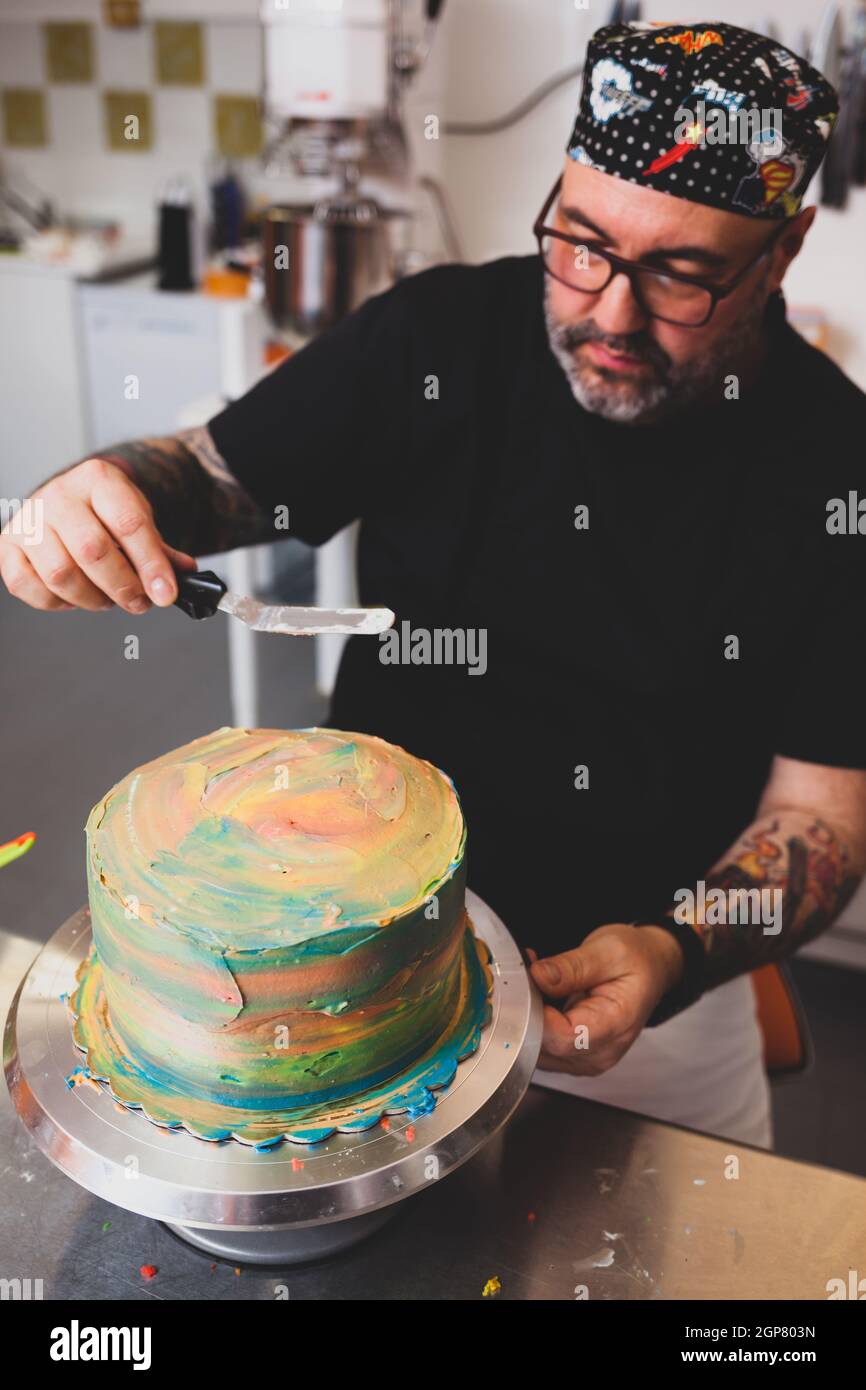 Preparation of cake and carnival pastries with American recipes Stock ...