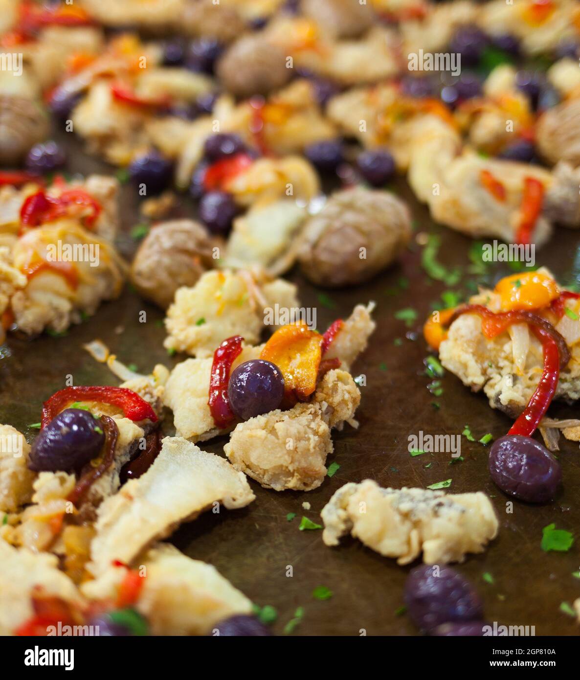 Cod with typical Portuguese recipe. Specialty seafood sold as street ...