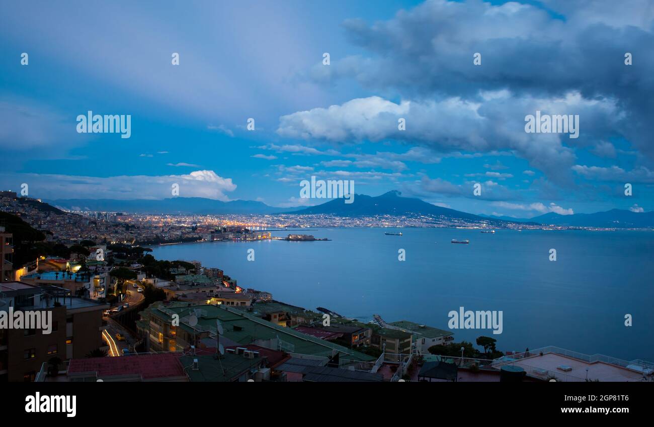 Best view of the gulf of Naples by night Stock Photo - Alamy