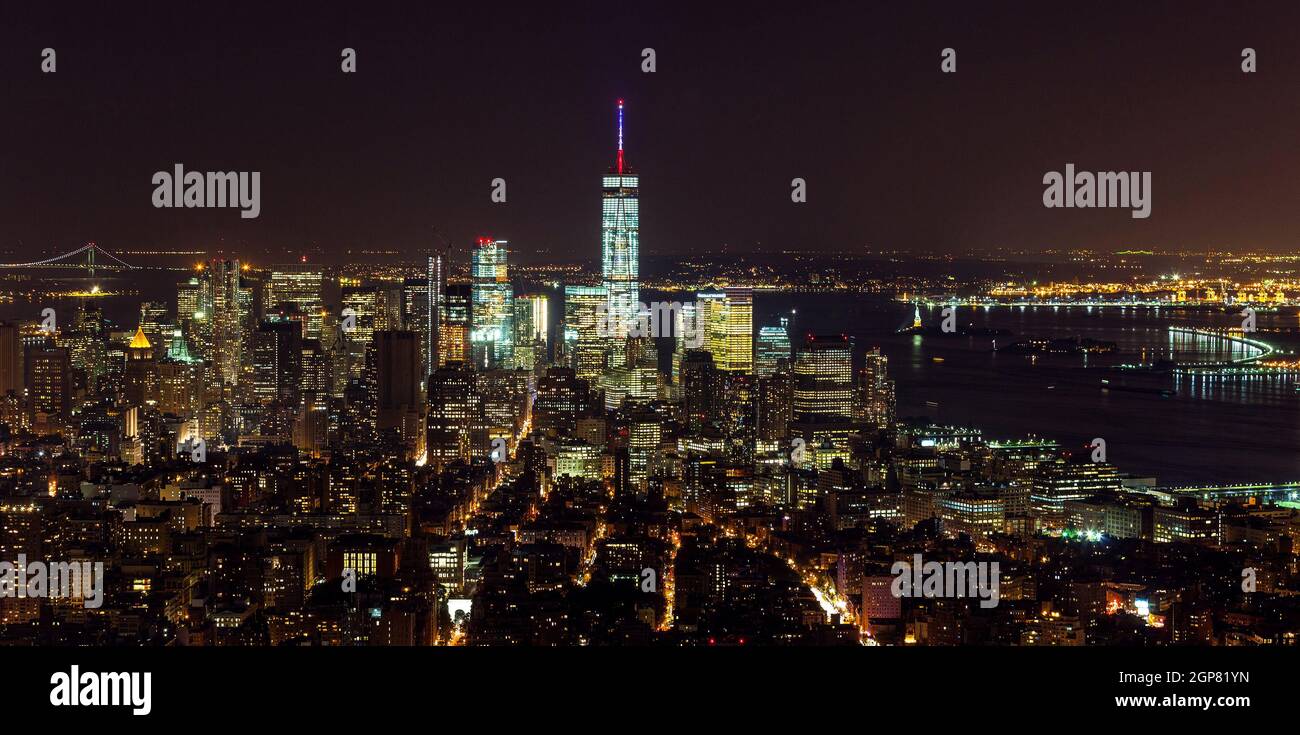 Aerial night view of Manhattan skyline, New York Stock Photo - Alamy