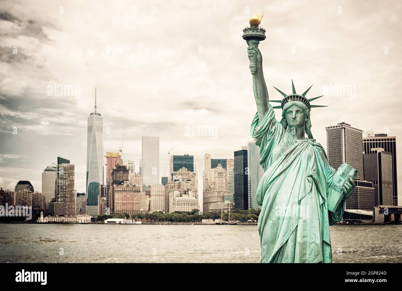 New York City and Liberty Statue, the big apple, symbol of freedom ...