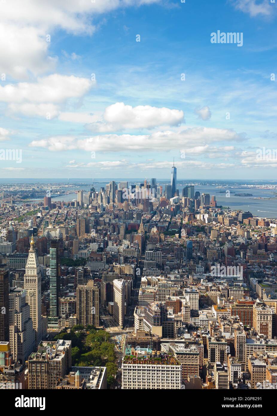 New York City, Cityscape view of Manhattan with skyscrapers and blue ...