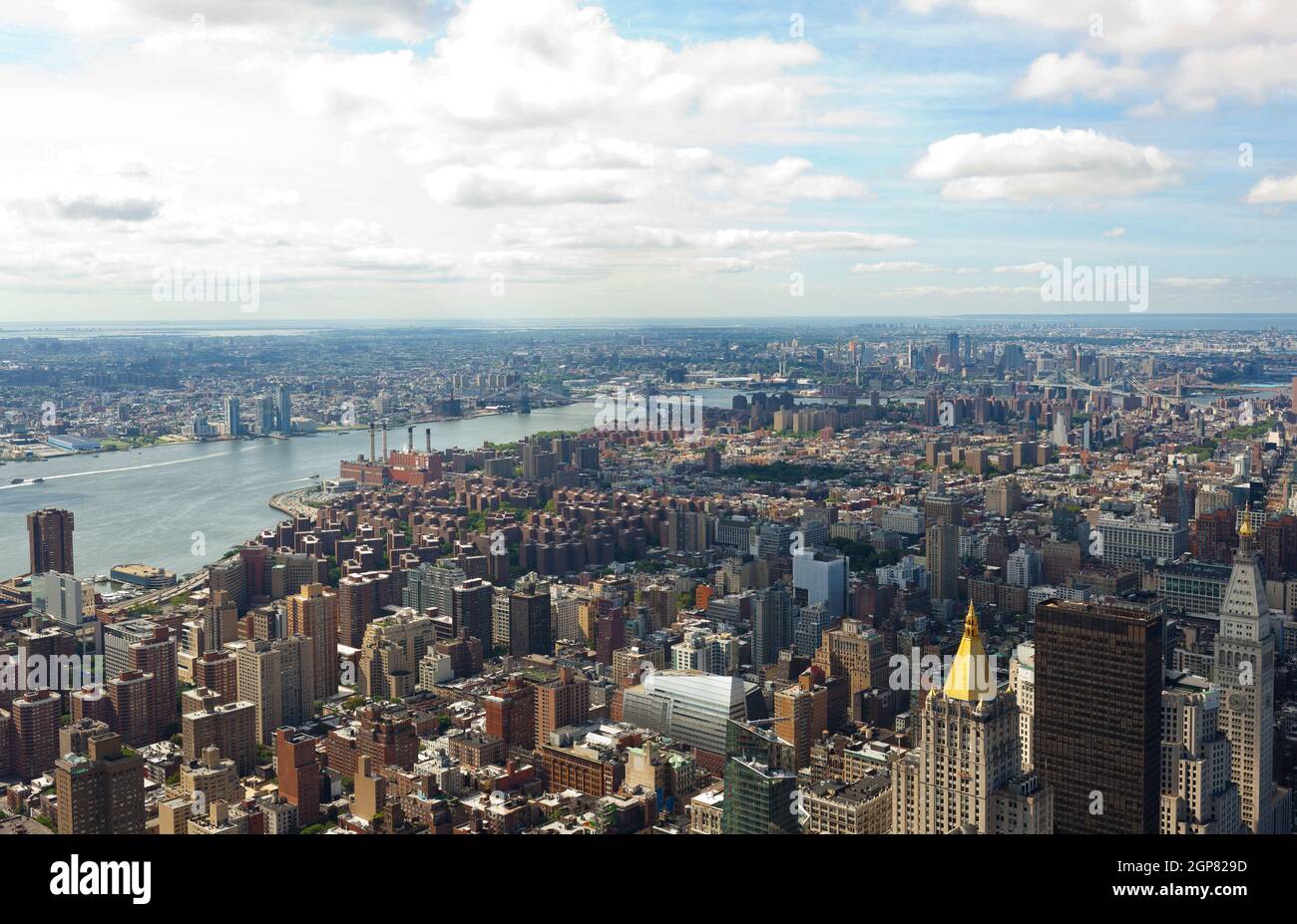 New York City, Cityscape view of Manhattan with skyscrapers and blue ...