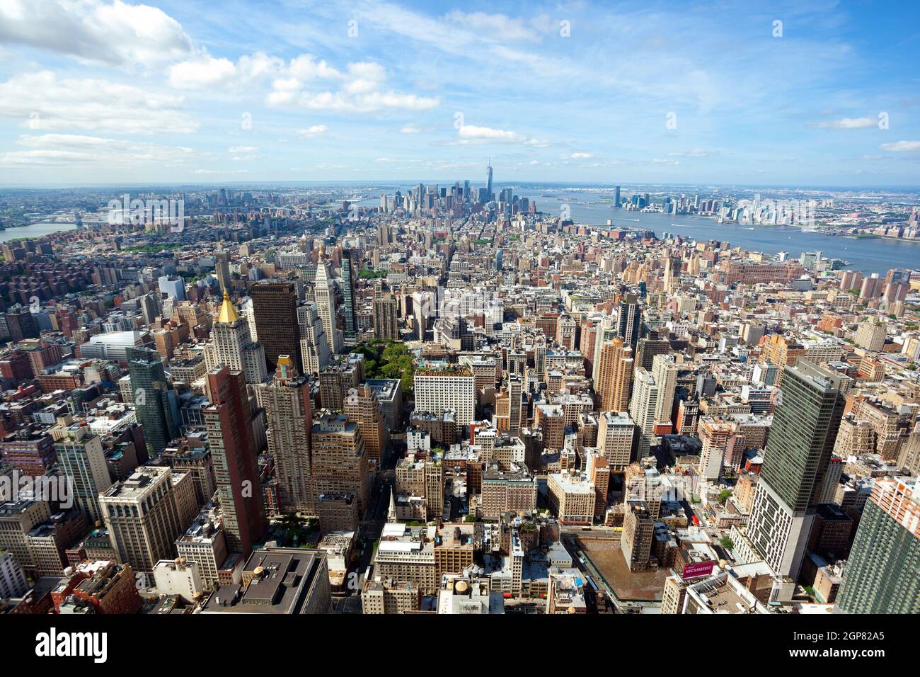New York City, Cityscape view of Manhattan with skyscrapers and blue ...