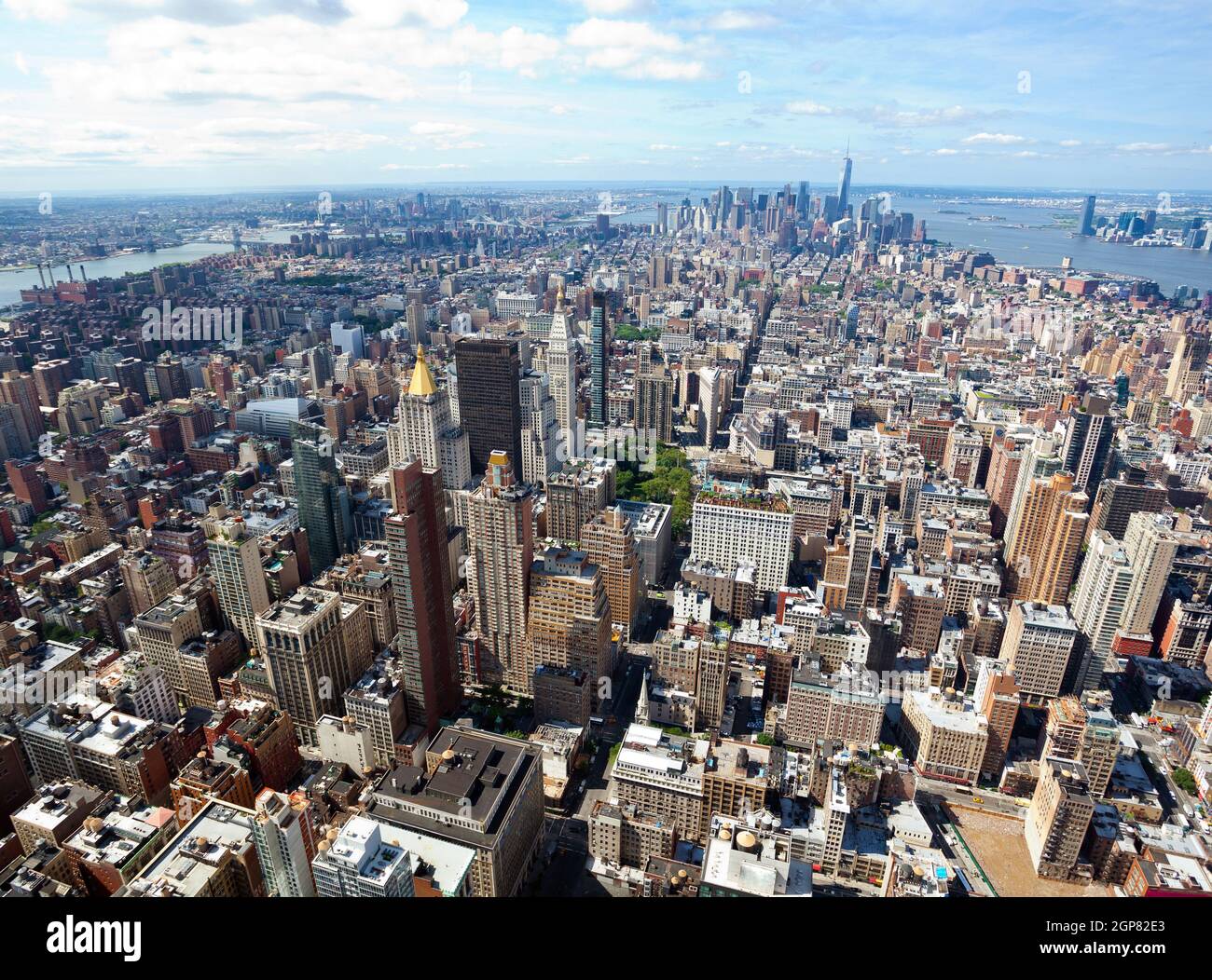 New York City, Cityscape view of Manhattan with skyscrapers and blue ...