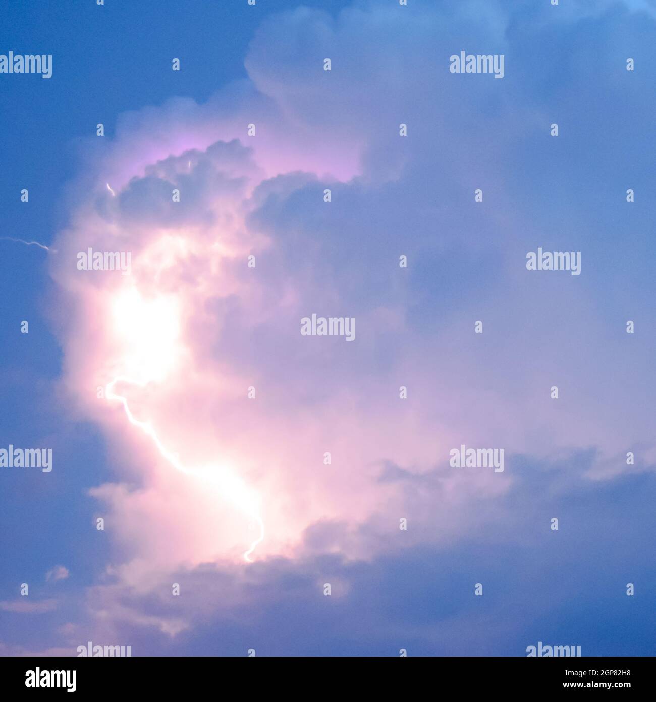 Lightnings in storm clouds. Peals of a thunder and the sparkling ...