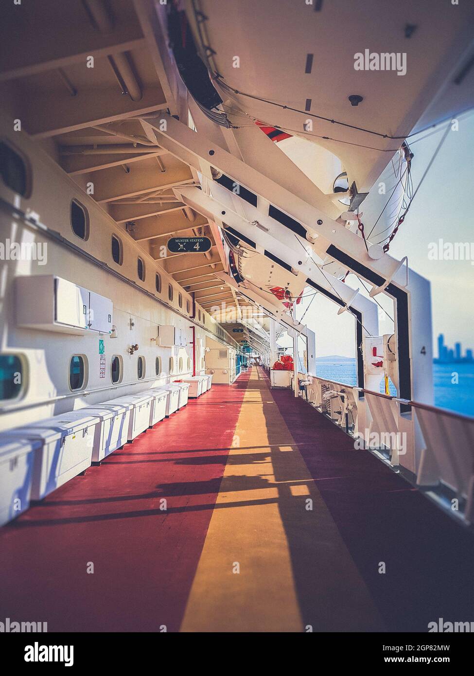 Vertical shot of the upper deck of a cruise ship Stock Photo - Alamy