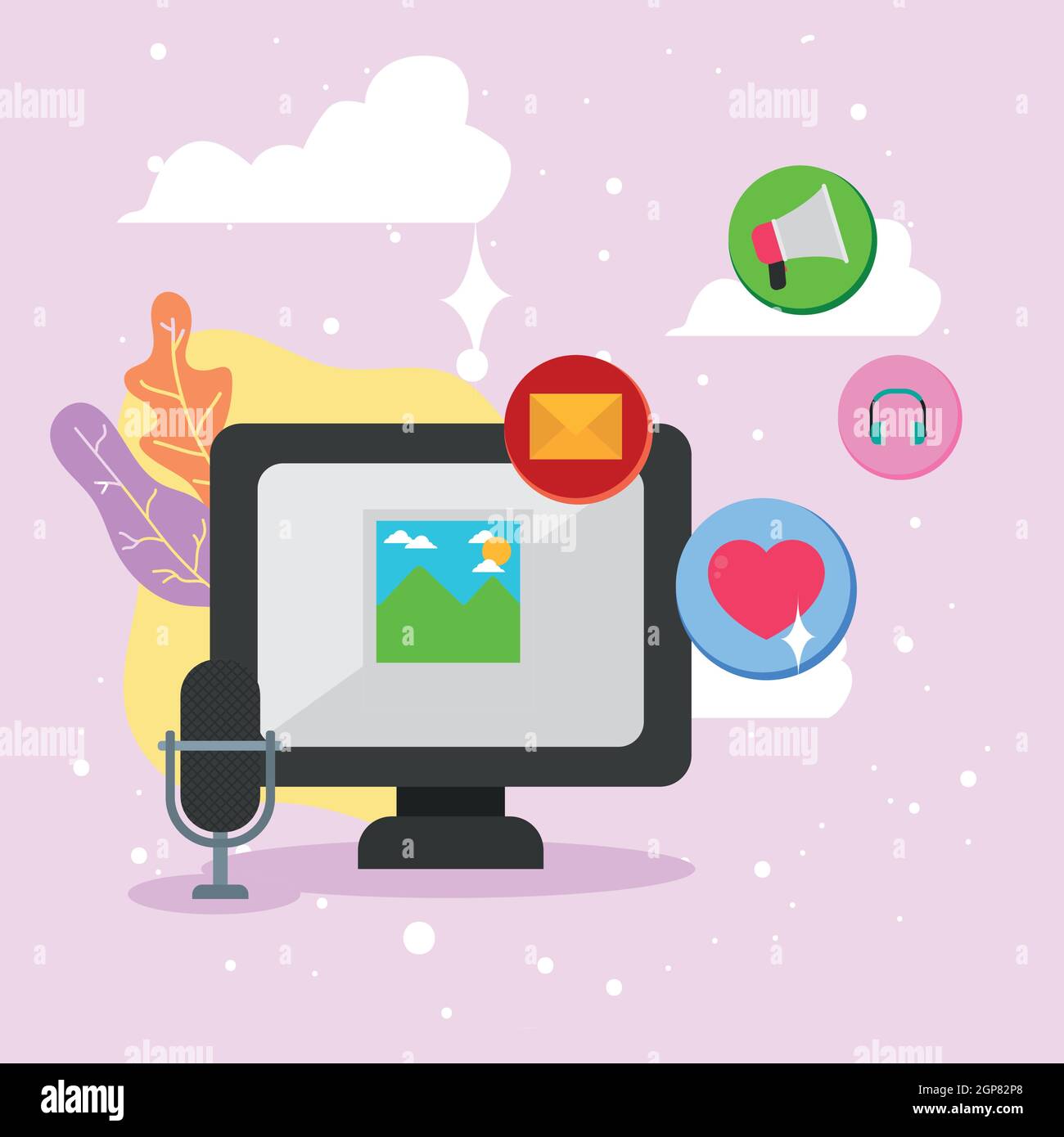 Computer microphone and icons of multimedia theme Stock Vector Image ...