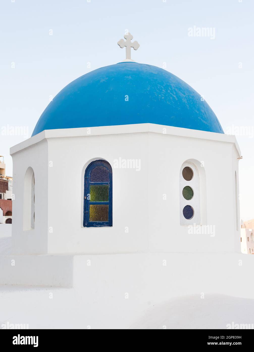 Iconic church with blue cupola in Oia, Santorini, Cyclades, Greece ...