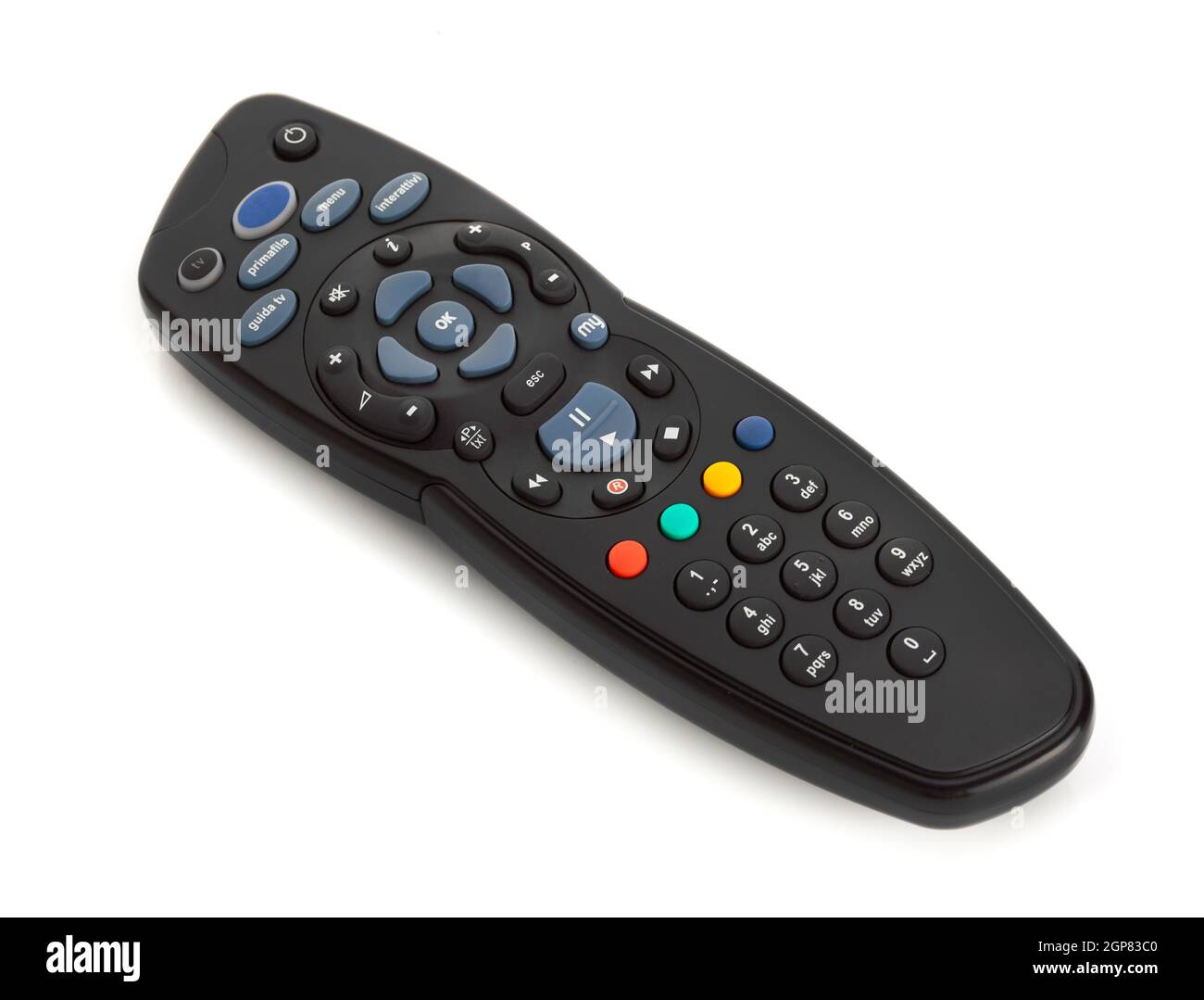 Digital satellite television remote control on white background Stock ...
