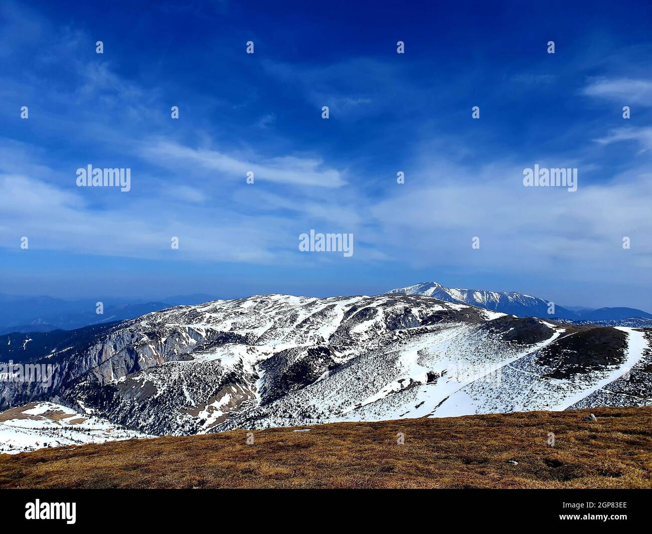 Beautiful view of snowy mountains Stock Photo - Alamy