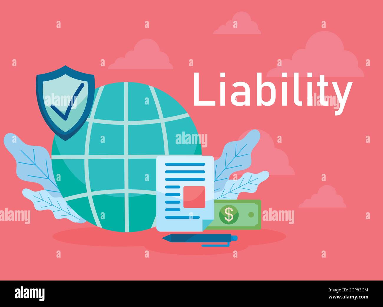 Liability global sphere with symbols on red background Stock Vector ...