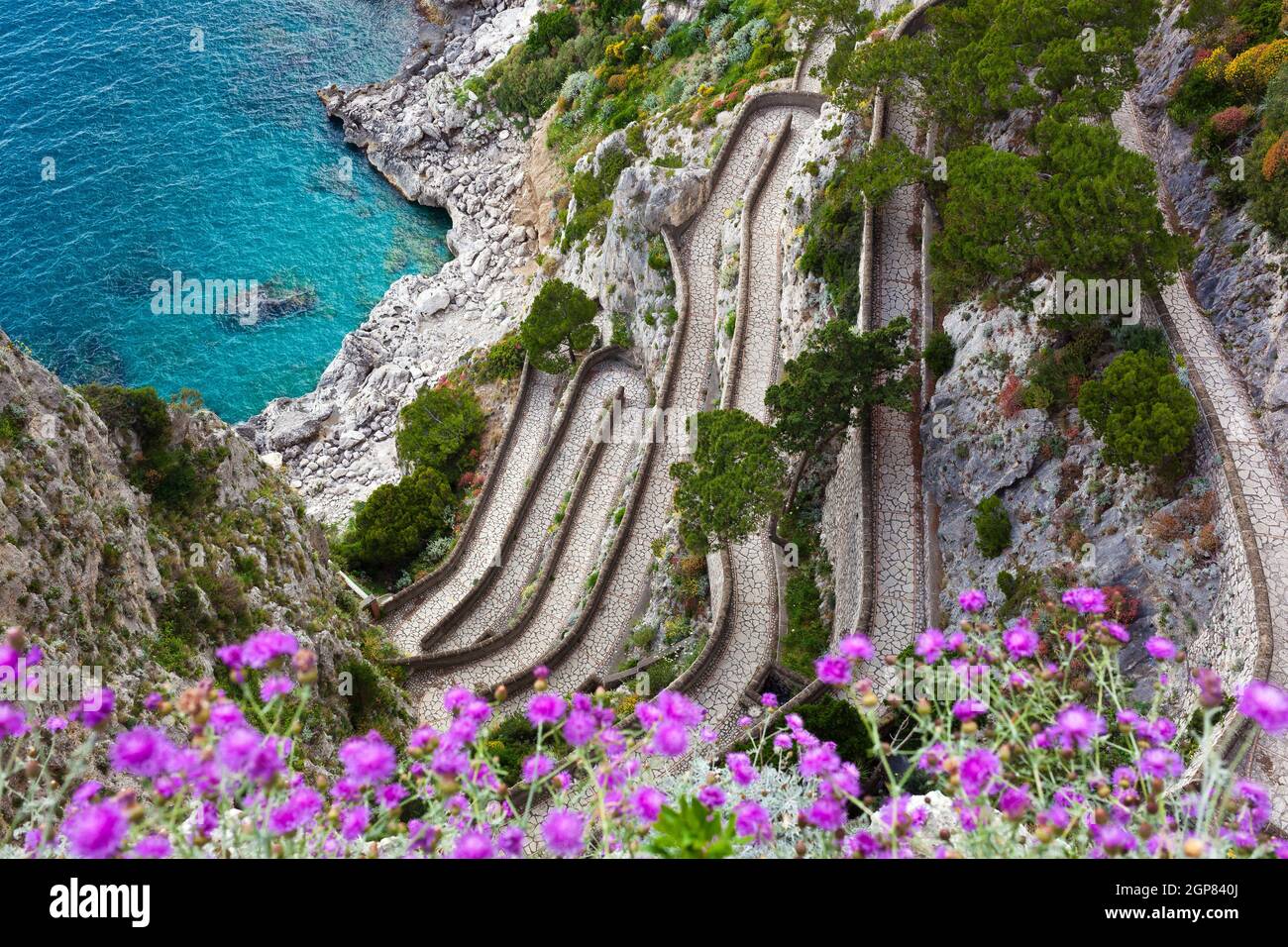 Capri island, famous road Via Krupp on the mountains Stock Photo - Alamy