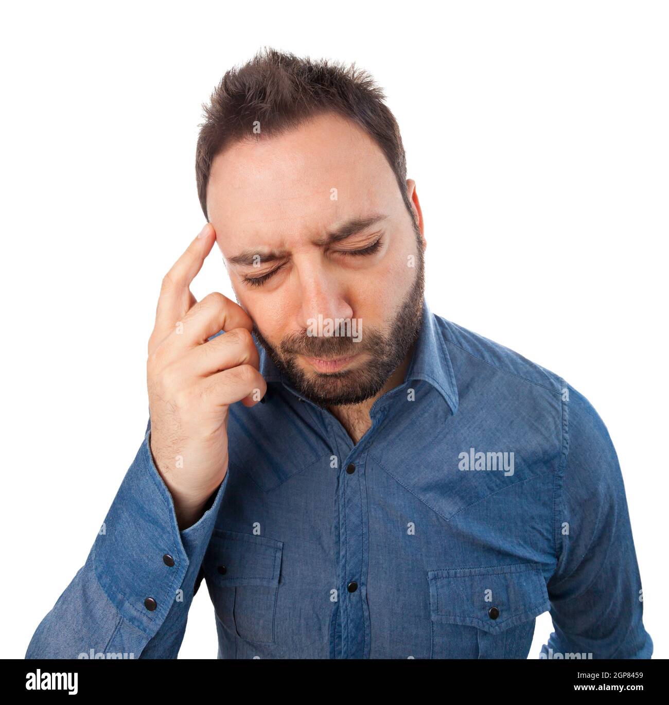 Young man with thoughtful expression on white background Stock Photo ...