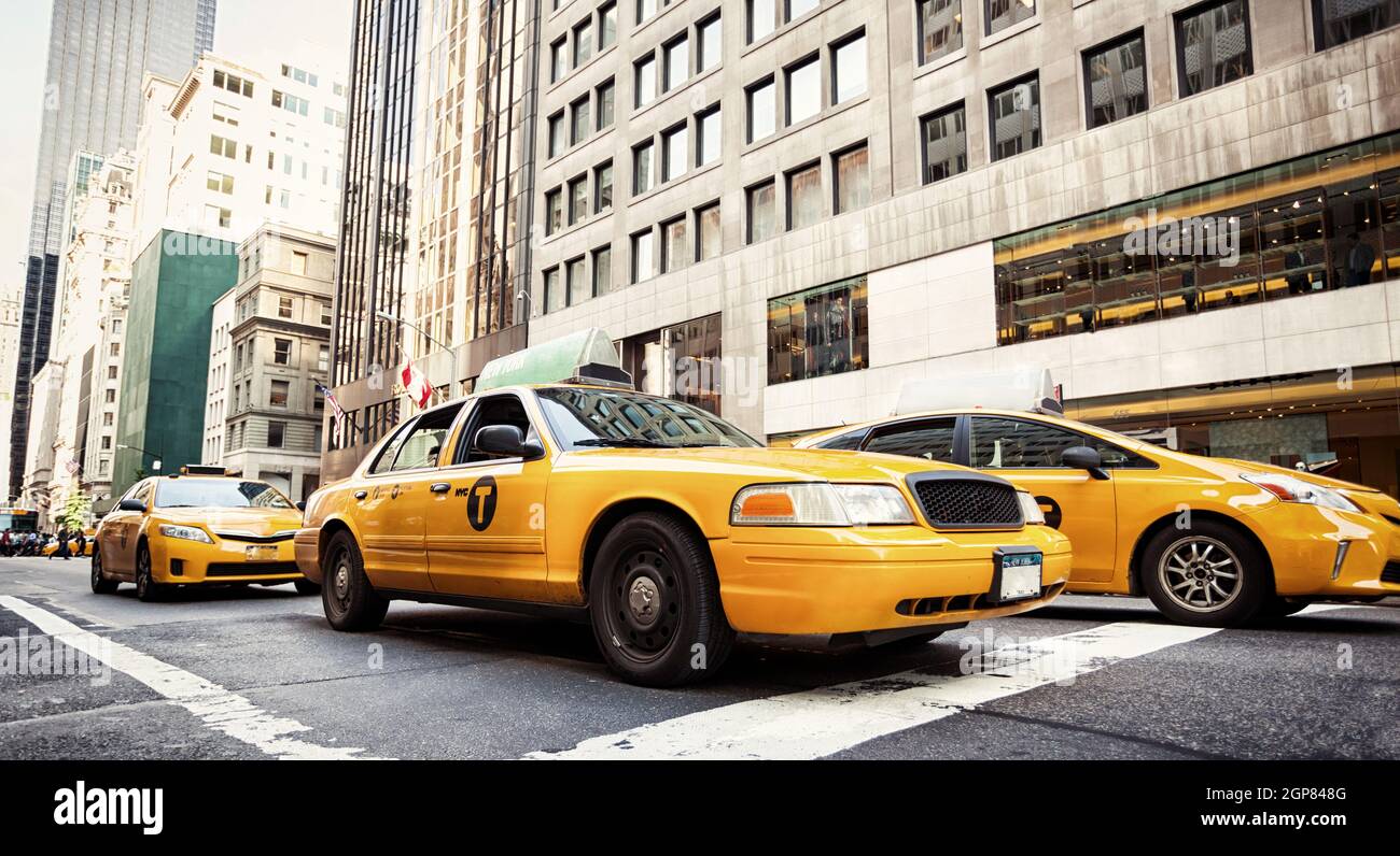 Yellow cabs in Manhattan, NYC. The taxicabs of New York City are widely ...