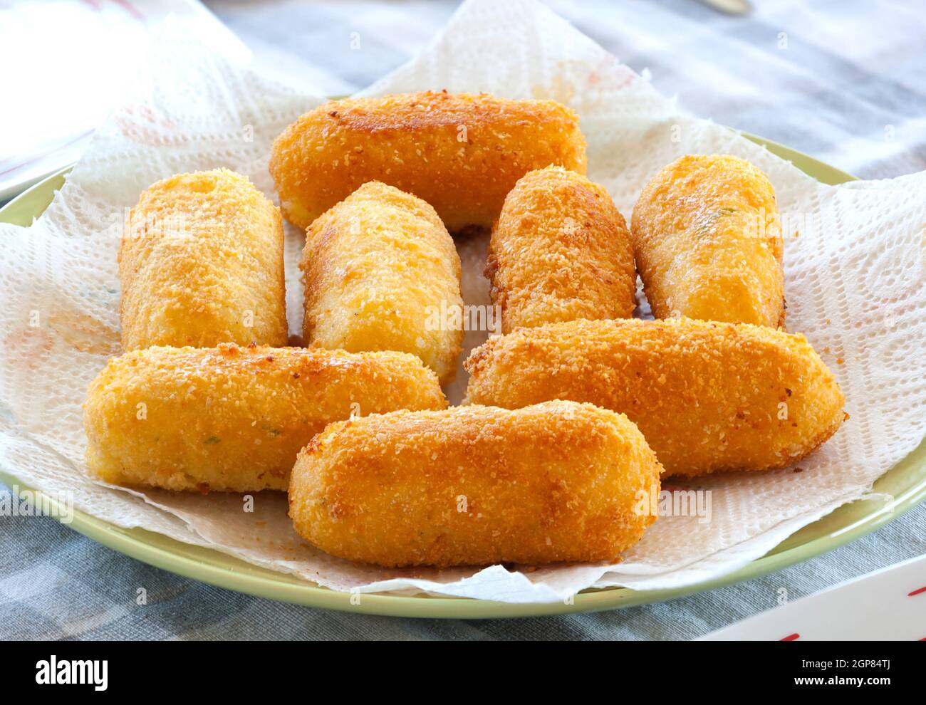 Typical neapolitan food potato, called crocché, croquettes fried with ...