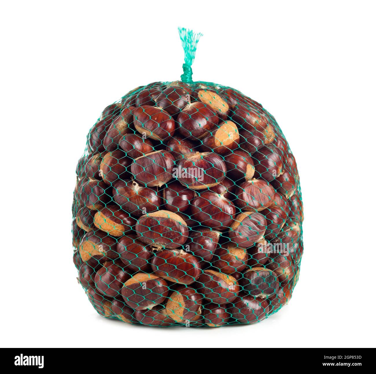 Sack of chestnuts on white background Stock Photo - Alamy