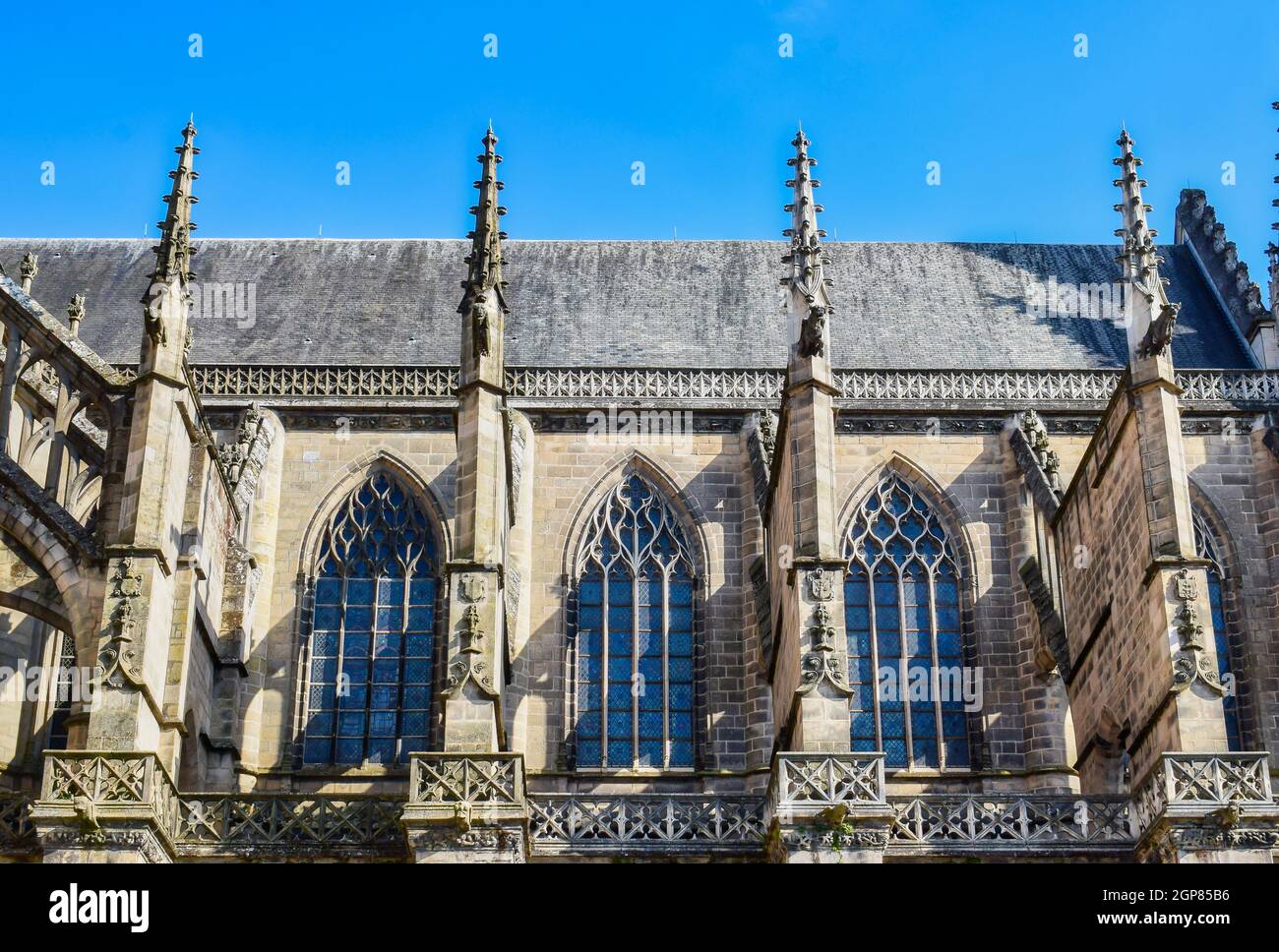 Beautiful gothic style windows and the roof of The Limoges Cathedral ...
