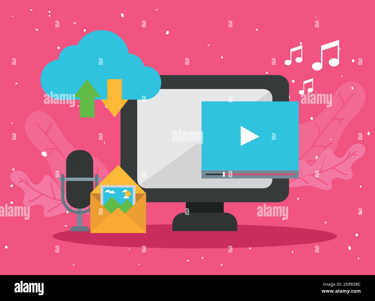 Computer video and icons of multimedia theme Stock Vector Image & Art ...