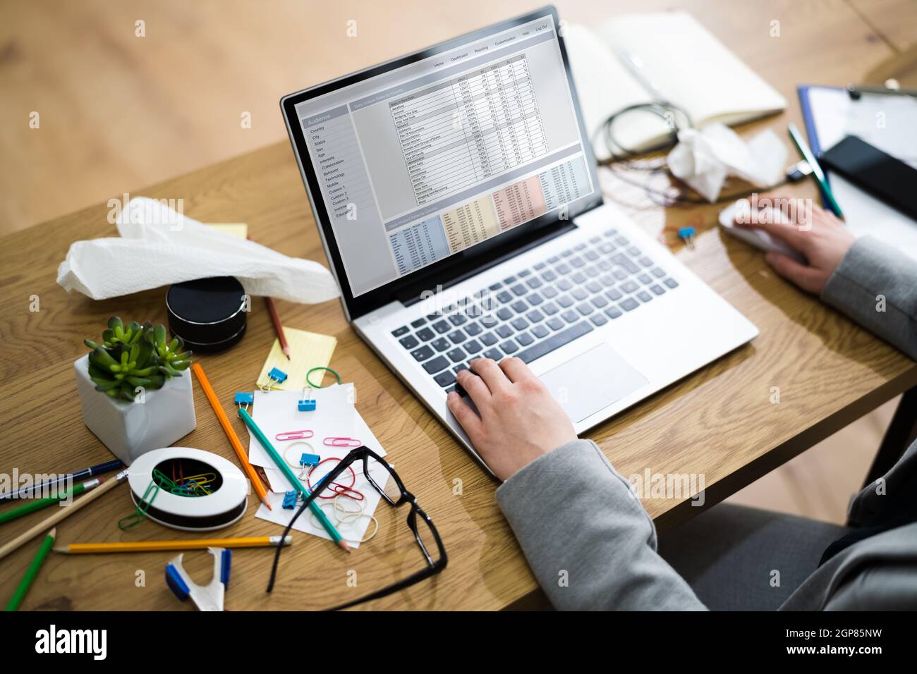 Cluttered Messy, Dirty And Disorganized Laptop Computer Desk Stock ...