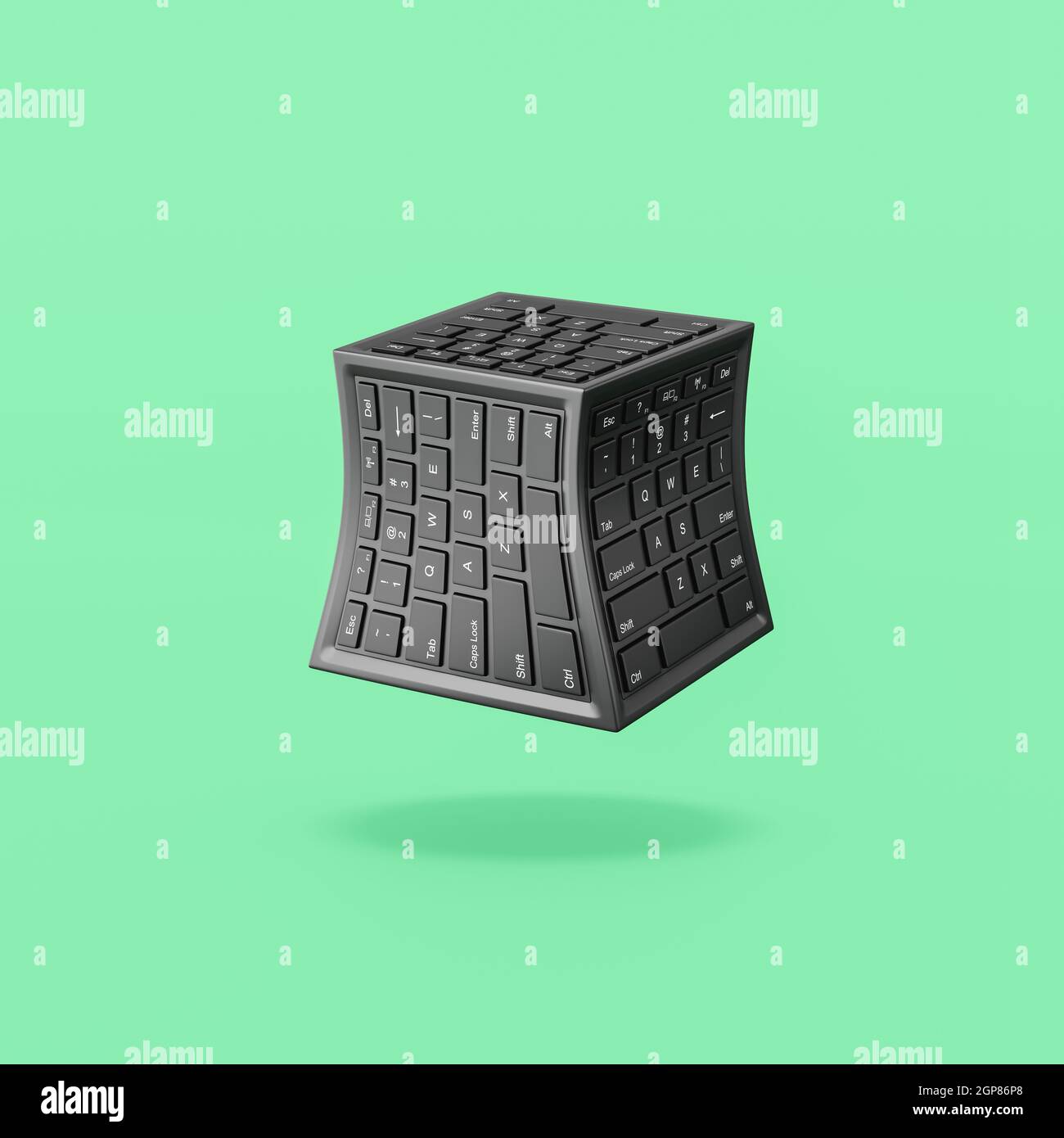 Cartoon Cube Shape with Computer Keyboard on Faces Isolated on Flat ...